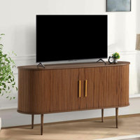 Mercer41 55.1" Storage Cabinet with Tambour Doors and Shelves, Fluted Sideboard Buffet Cabinet ...